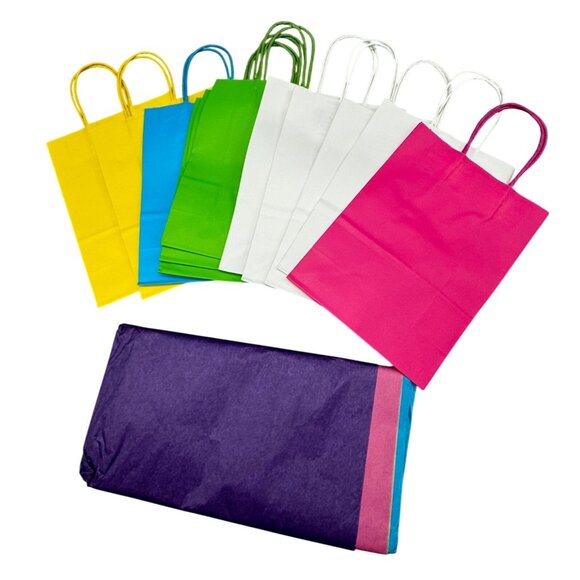 Party Supplies | Colorful Paper Gift Bags With Handles Tissue Paper Set ...